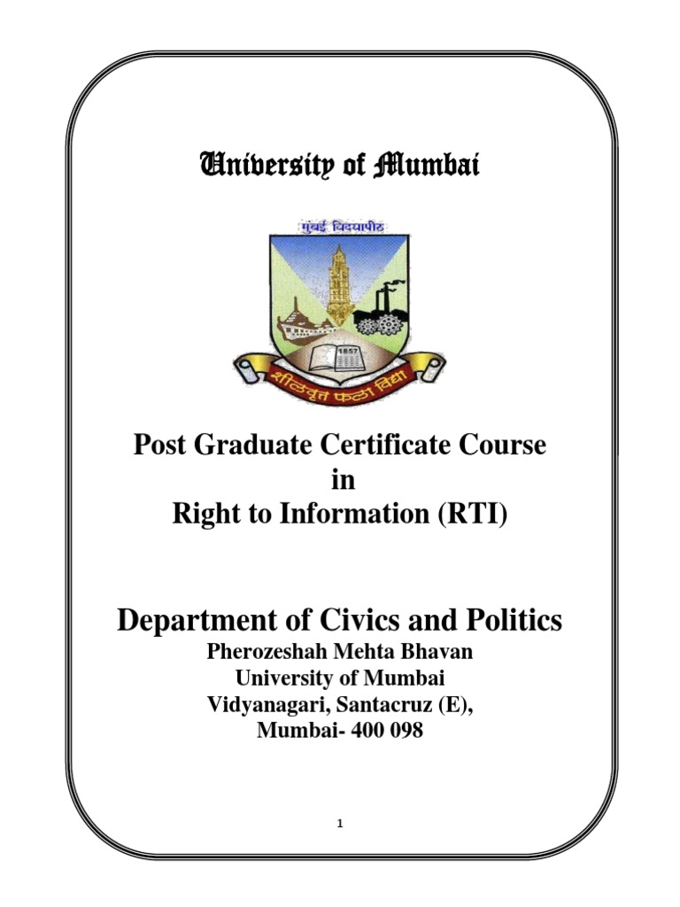 Mumbai University Certificate Course in Right To Information (RTI ...