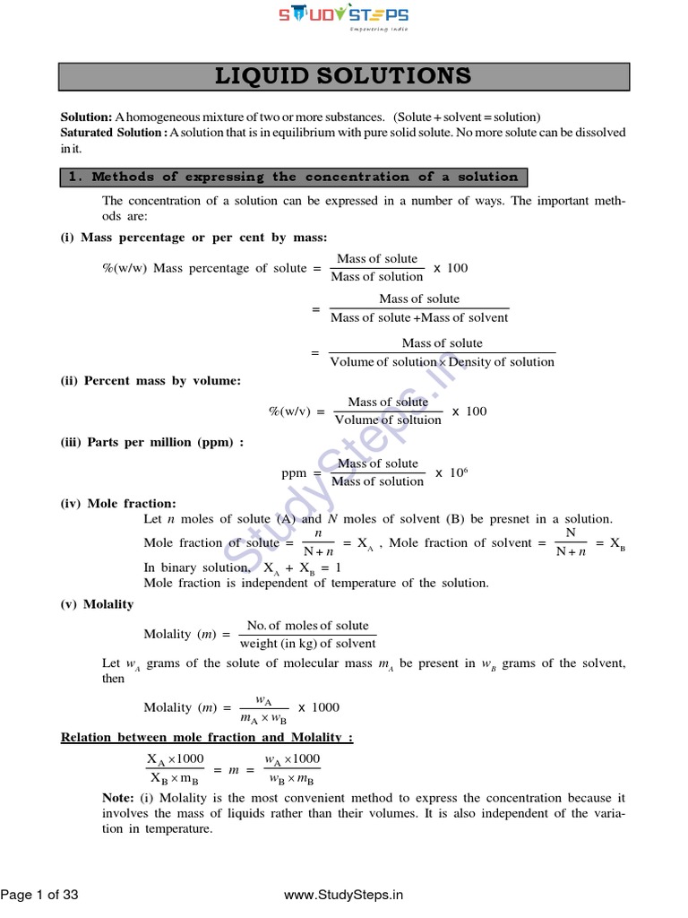 Solution Notes PDF | PDF | Solution | Molar Concentration