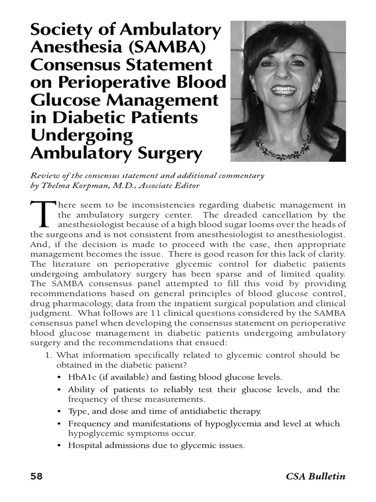 Samba Consensus For Diabetes During Ambulatory Surgery | PDF ...