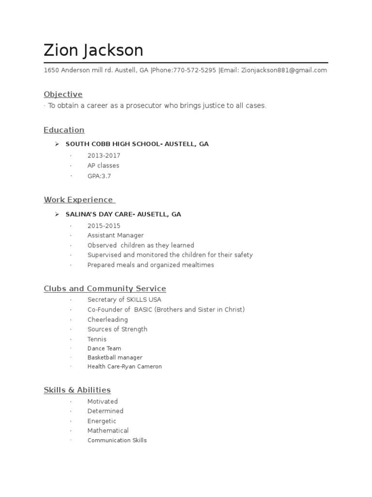 Zion Jackson: Aspiring Prosecutor Profile | PDF