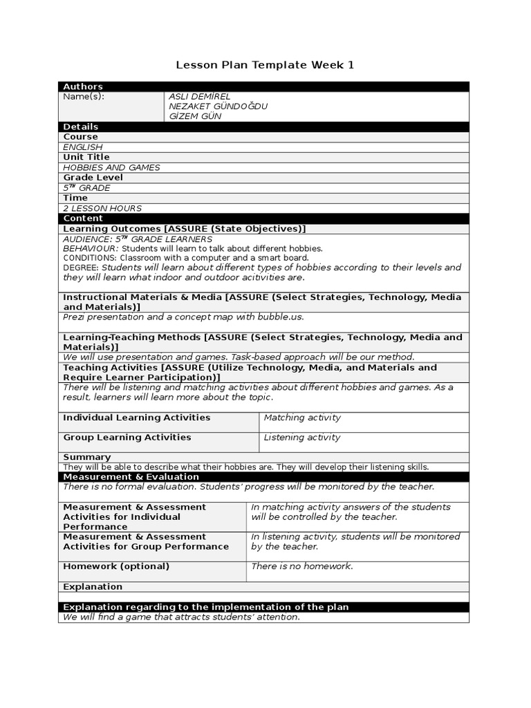 5th Grade Hobbies Lesson Plan | PDF