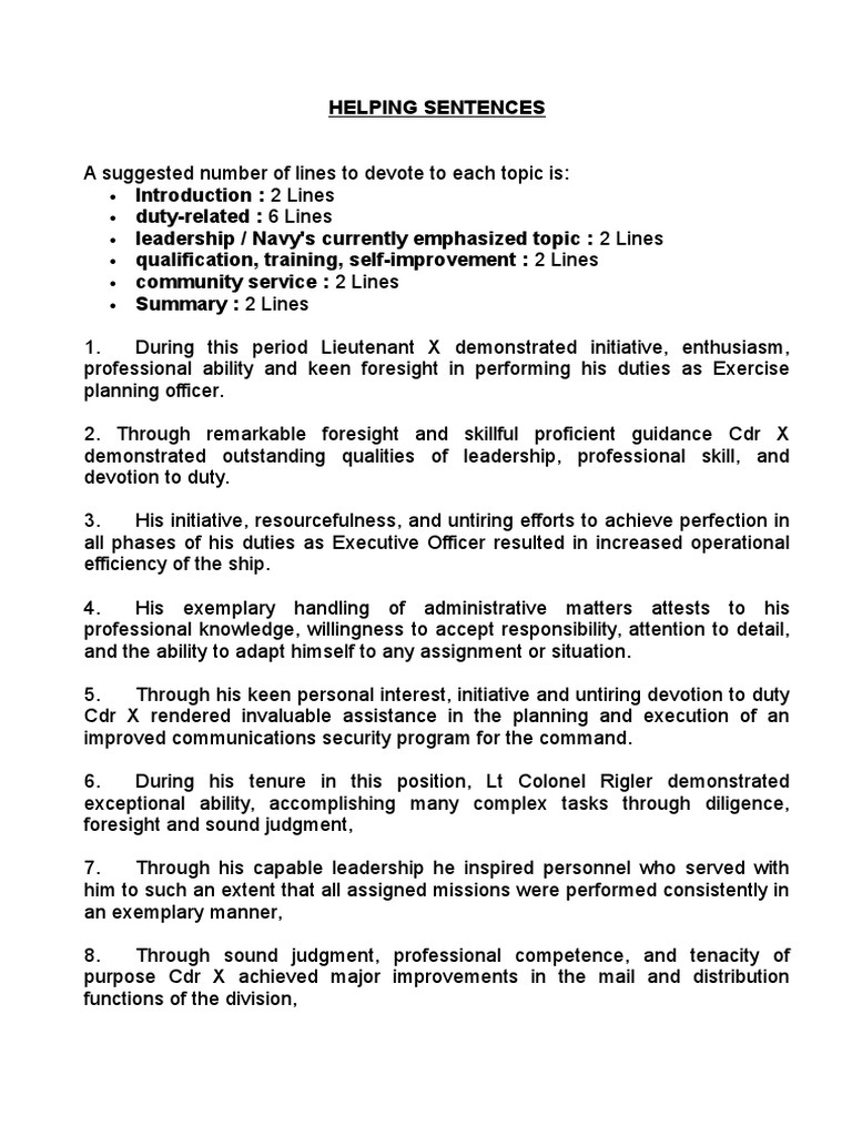 Helping Sentences of Performance Report | PDF | Competence (Human ...