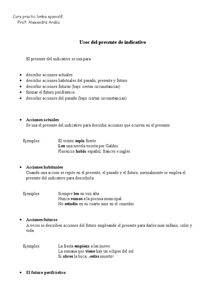 Usos Del Presente Del Indicativo | PDF