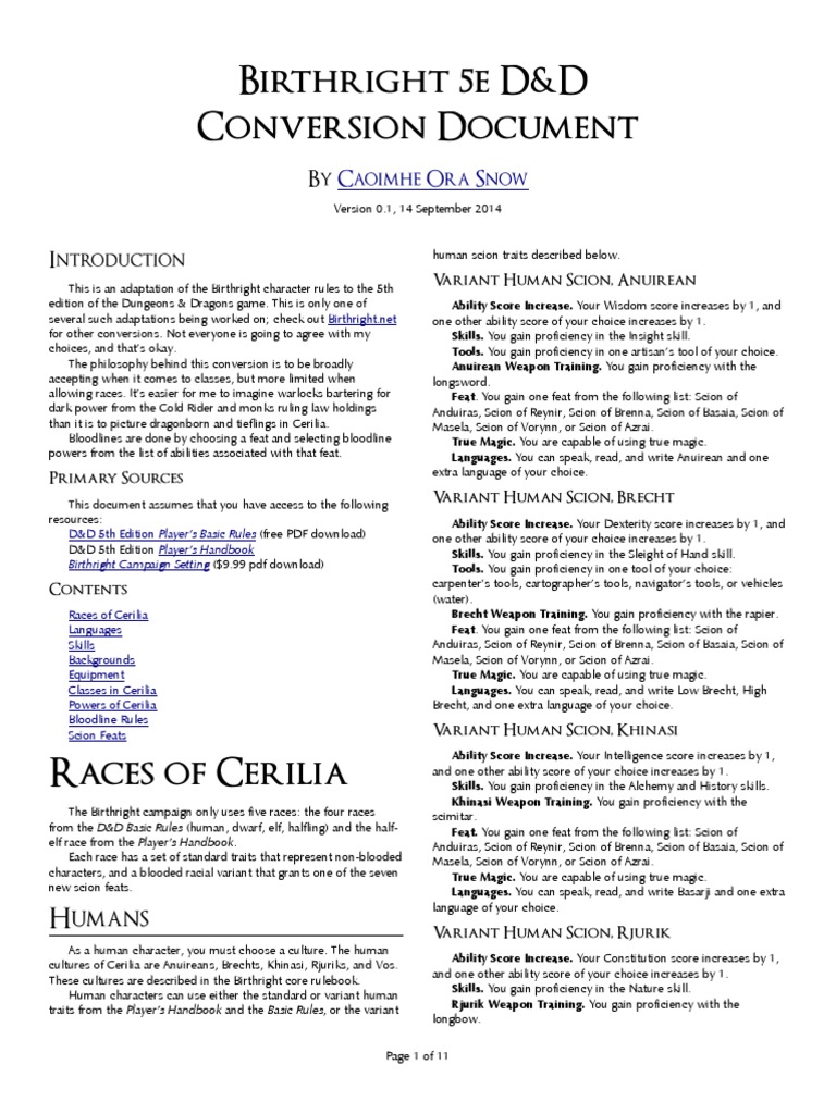 5e Birthright Conversion | PDF | Dwarf (Dungeons & Dragons) | Elf ...