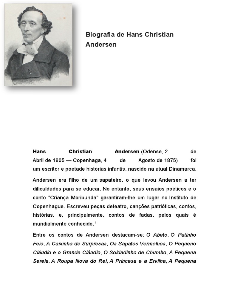 Biografia de Hans Christian Andersen | PDF | Hans Christian Andersen