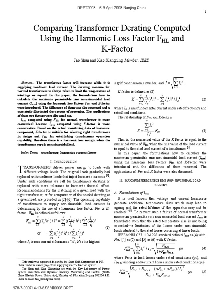 Comparing Transformer Derating Computed Using The Harmonic Loss Factor FHL and K-Facto | PDF ...