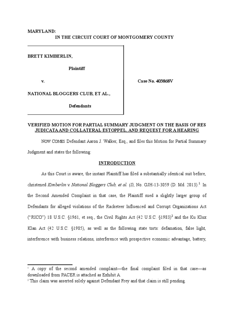 Motion For Partial Summary Judgment (Redaction) | PDF | Collateral ...