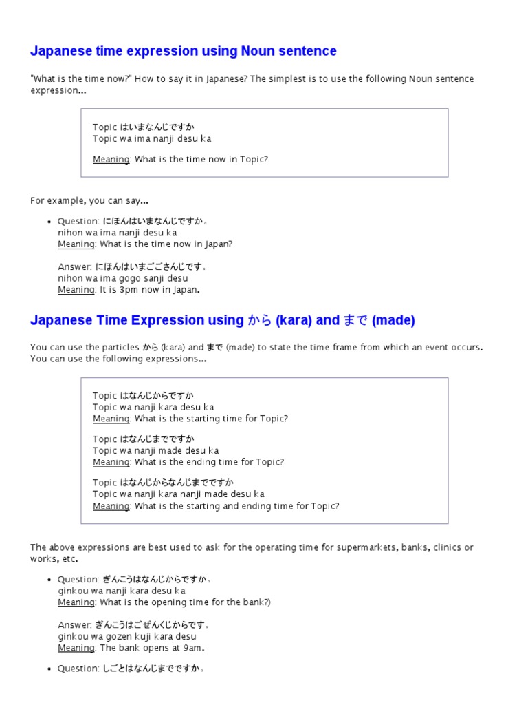 Japanese Time Expression | PDF | Philology | Language Arts & Discipline