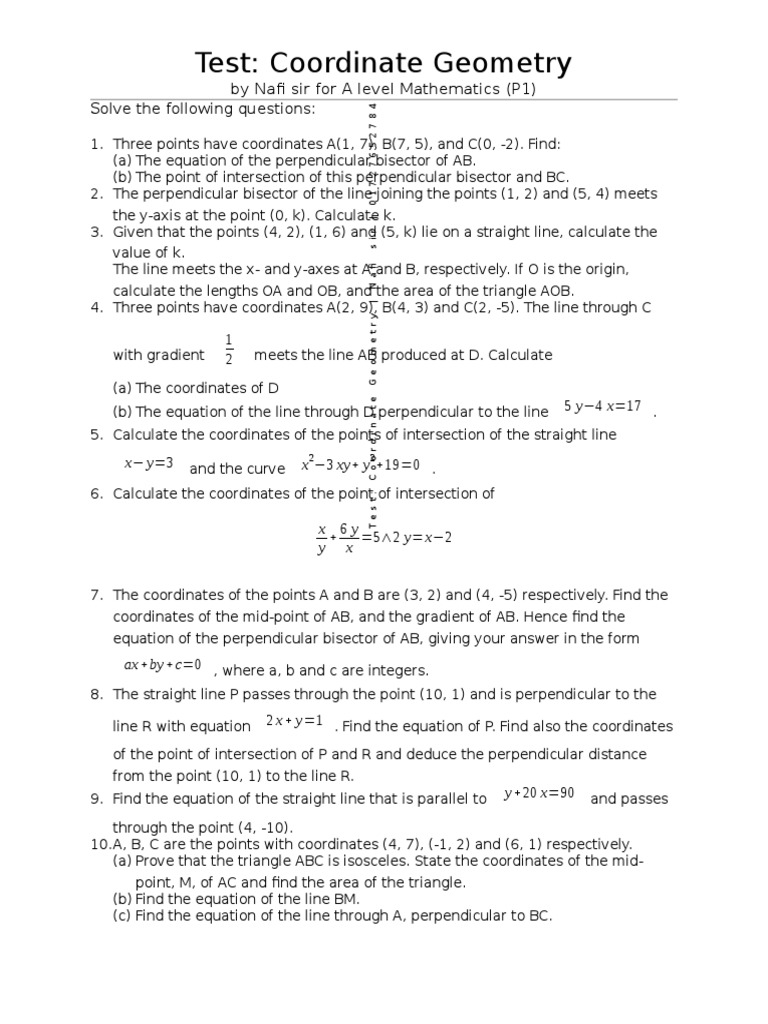 Test: Coordinate Geometry: by Naf Sir For A Level Mathematics (P1 ...