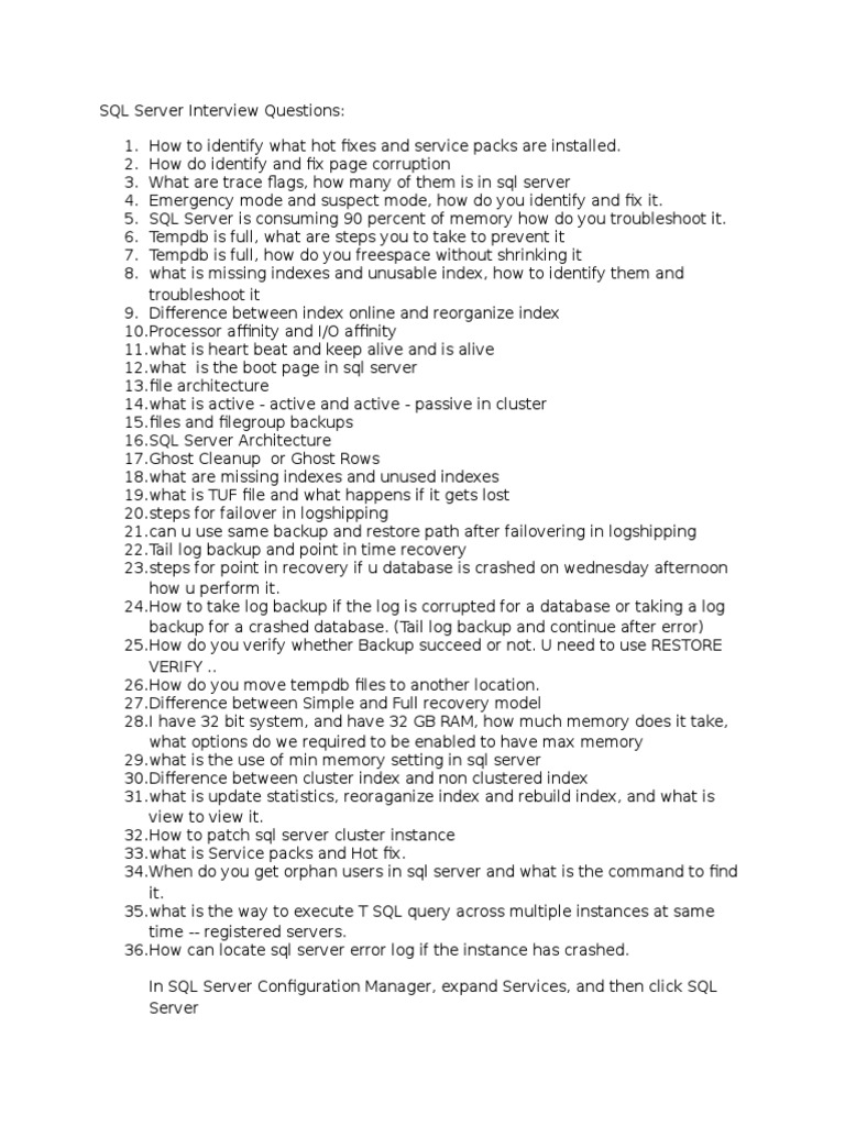 SQL Server DBA Interview Questions | PDF | Microsoft Sql Server | Database Transaction