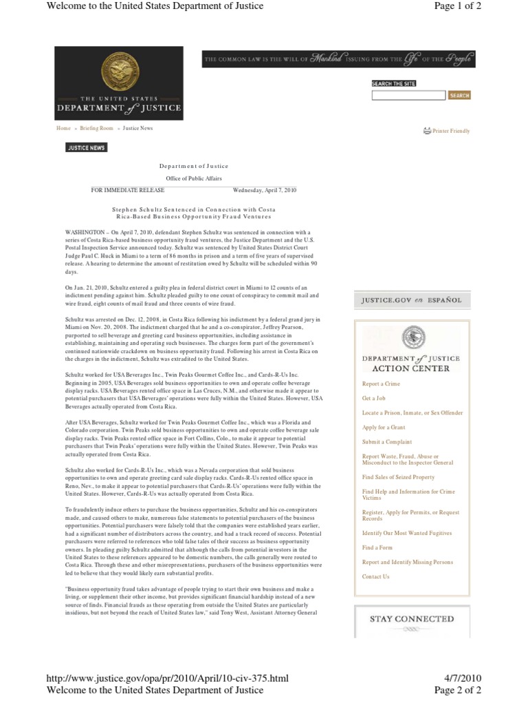 Stephen Schultz Sentencing | PDF | United States Department Of Justice ...
