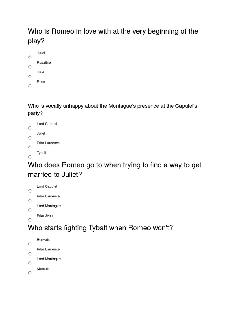 Romeo and Juliet Quiz | PDF