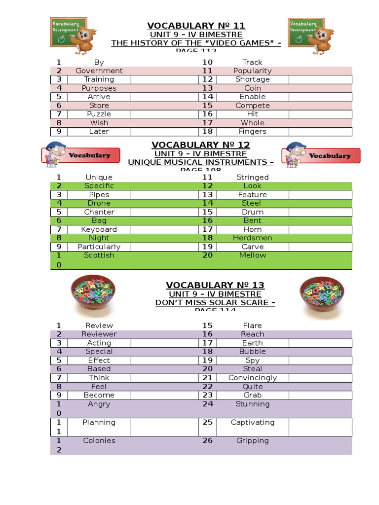 Vocabulary - Week 6 - Iv Bimestre | PDF