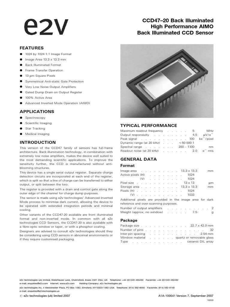 E2v CCD 47-20 | PDF | Charge Coupled Device | Electronics