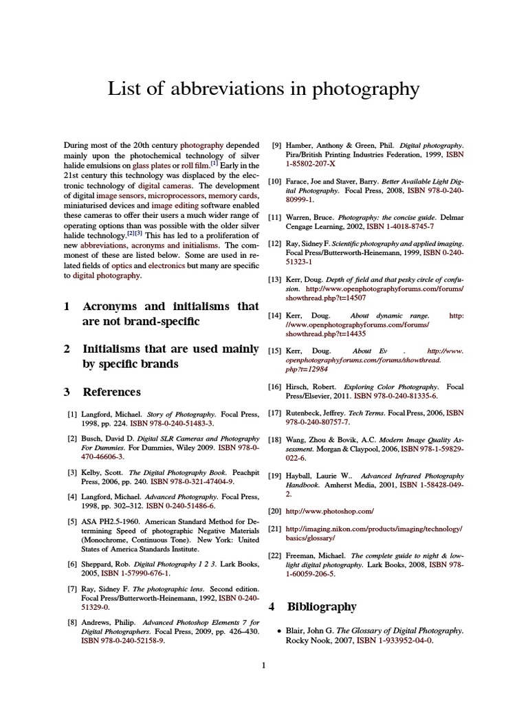 List of Abbreviations in Photography | PDF | Camera Lens | Digital ...