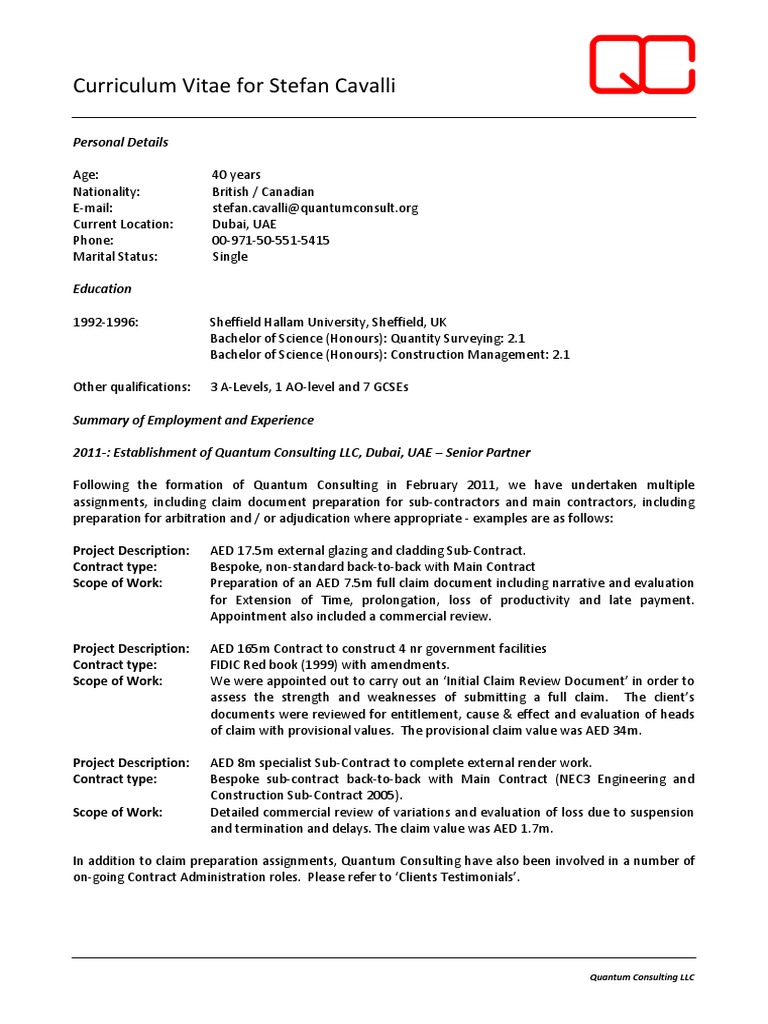 Stefan Cavalli CV February 2012 Quantum Format | PDF | Dubai | United ...