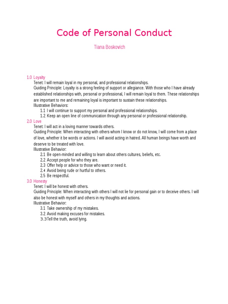 Personal Conduct Code Overview | PDF