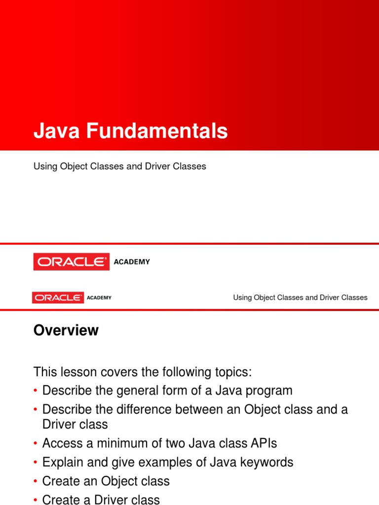 Java Fundamentals Using Object Classes And Driver Classes