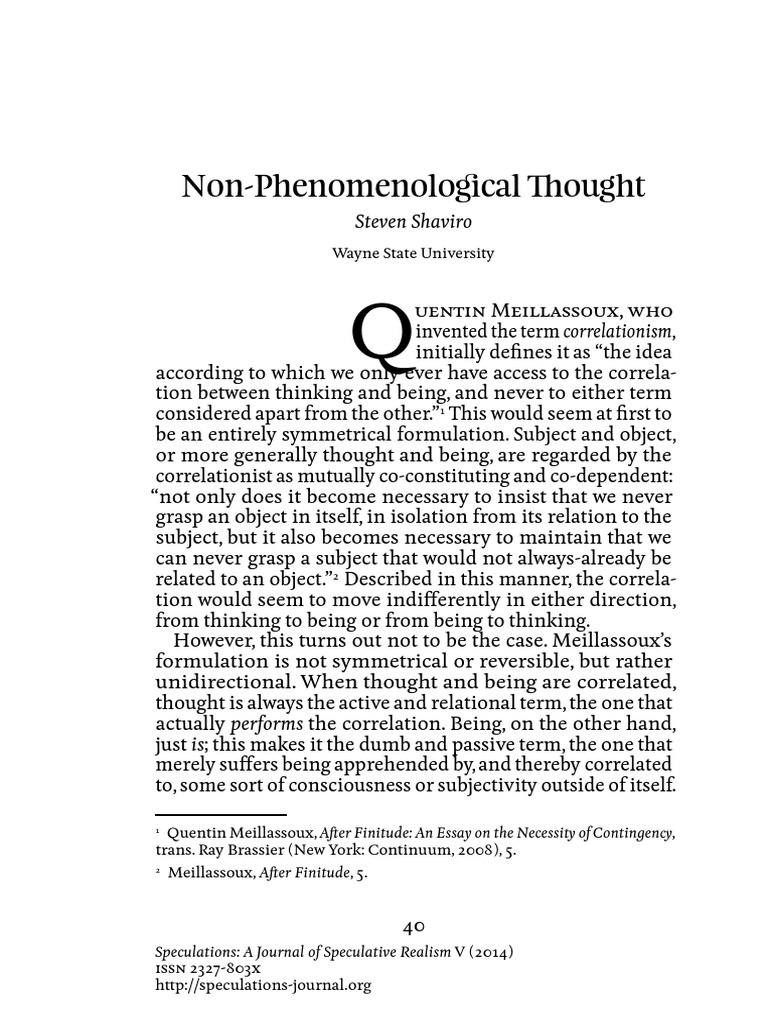 Non-Phenomenological Thought, by Steven Shaviro | PDF | Alfred North ...