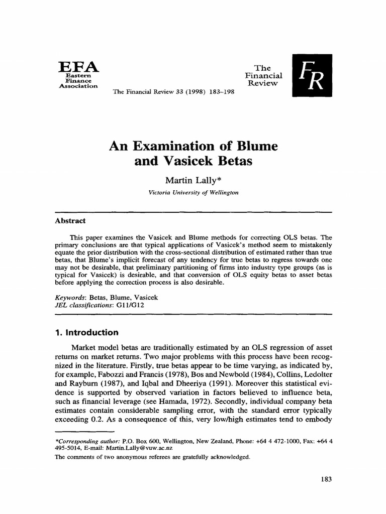 An Examination of Blujme and Vasicek Betas | PDF | Beta (Finance ...