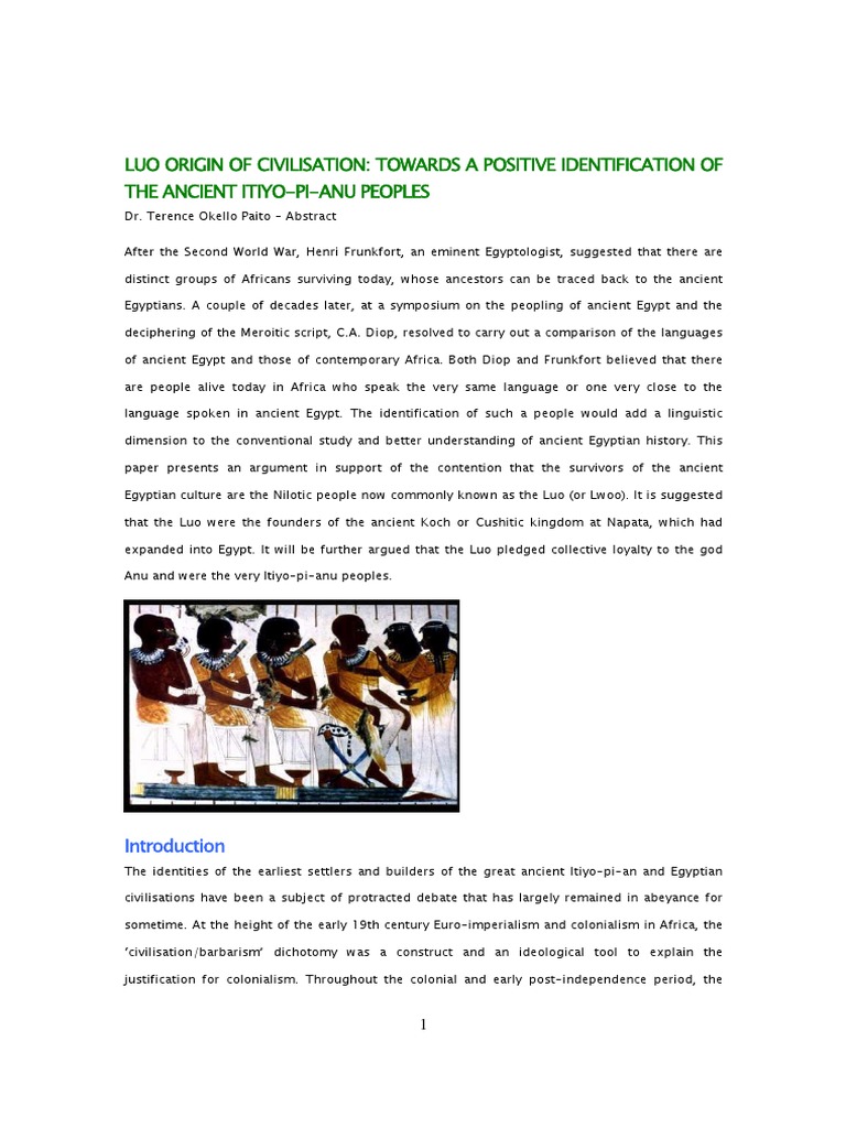 Luo Origin of Civilisation Towards A Positive Identification of The ...