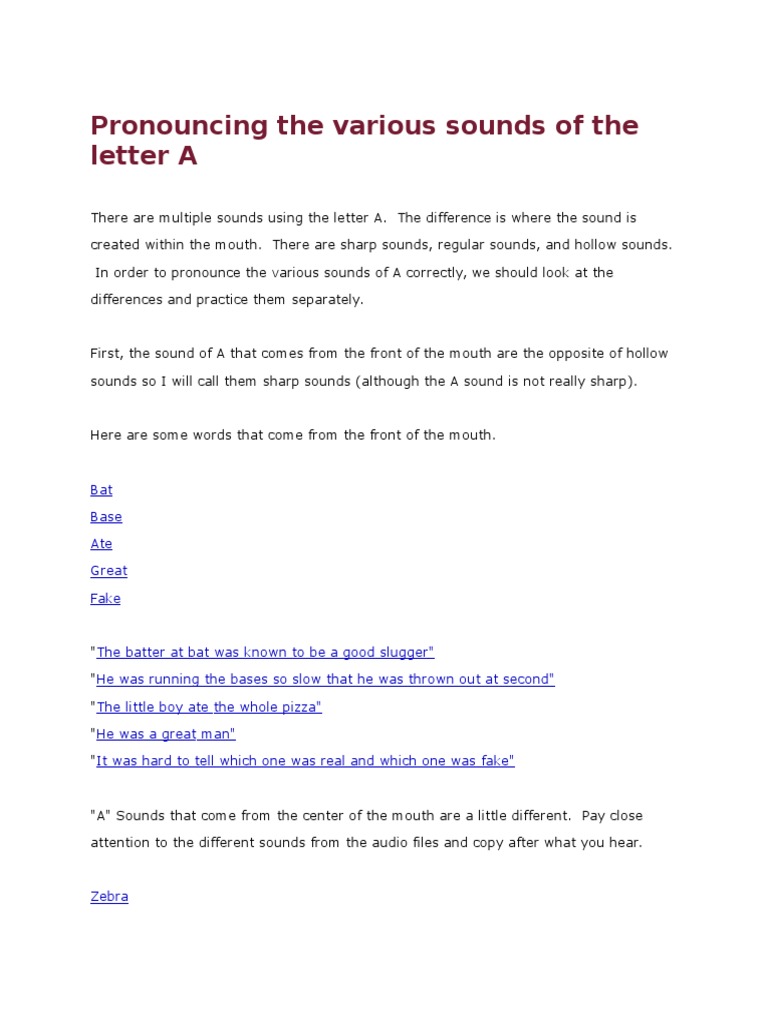 Pronouncing the various sounds of the letter A | PDF | Languages ...