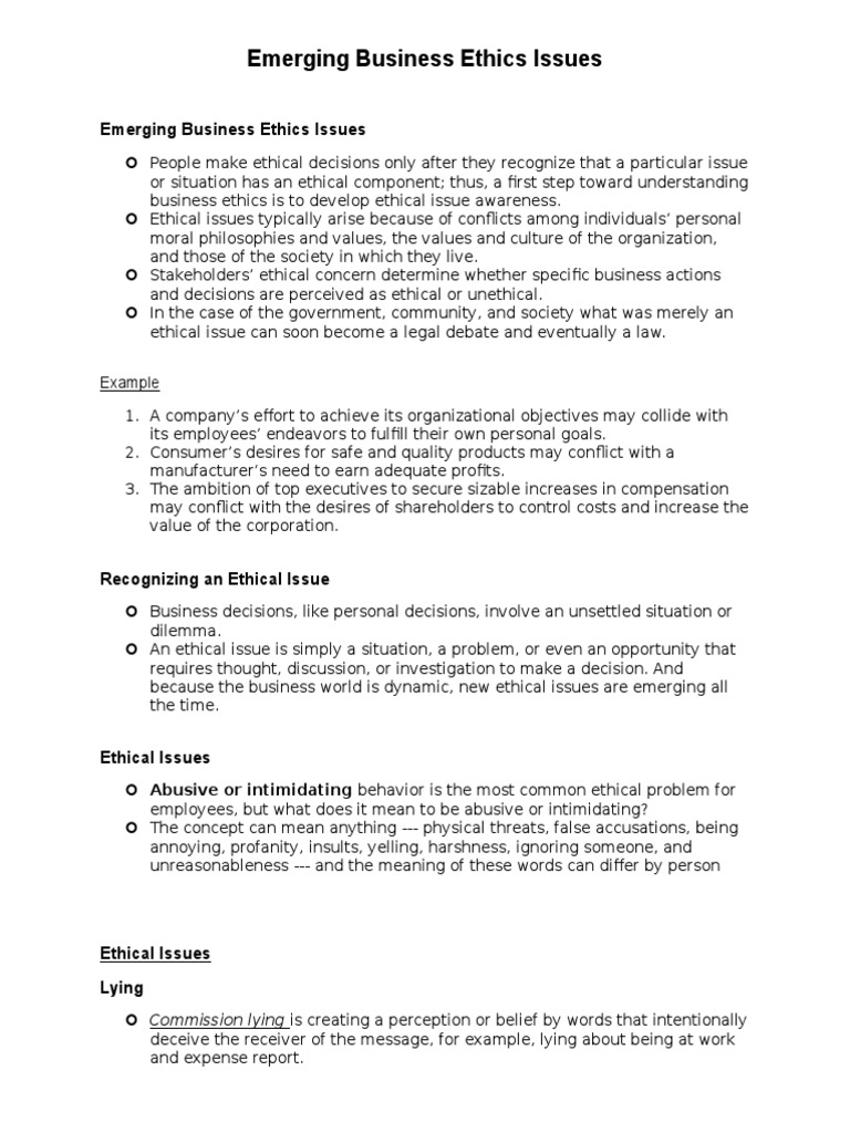 Emerging Business Ethics Issues | PDF | Business Ethics | Bribery