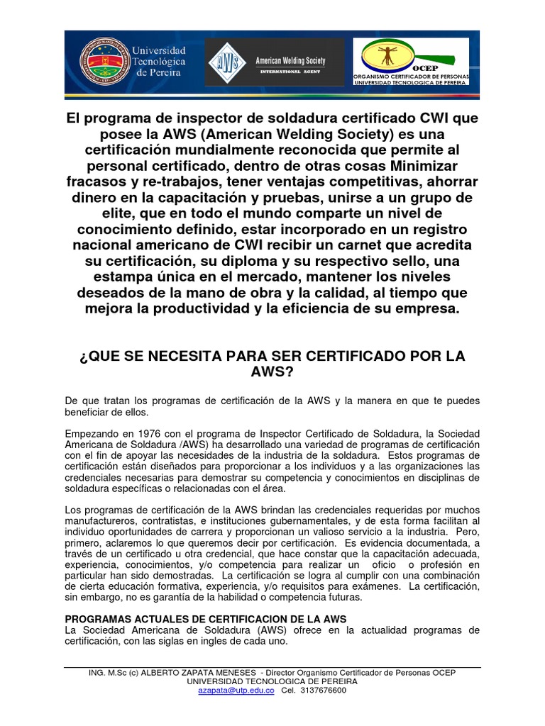 Que Necesita para Ser Certificado Cwi | Descargar gratis PDF | Prueba ...