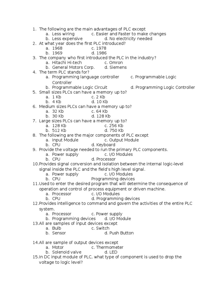 Plc-Test 1 | PDF | Programmable Logic Controller | Logic Gate