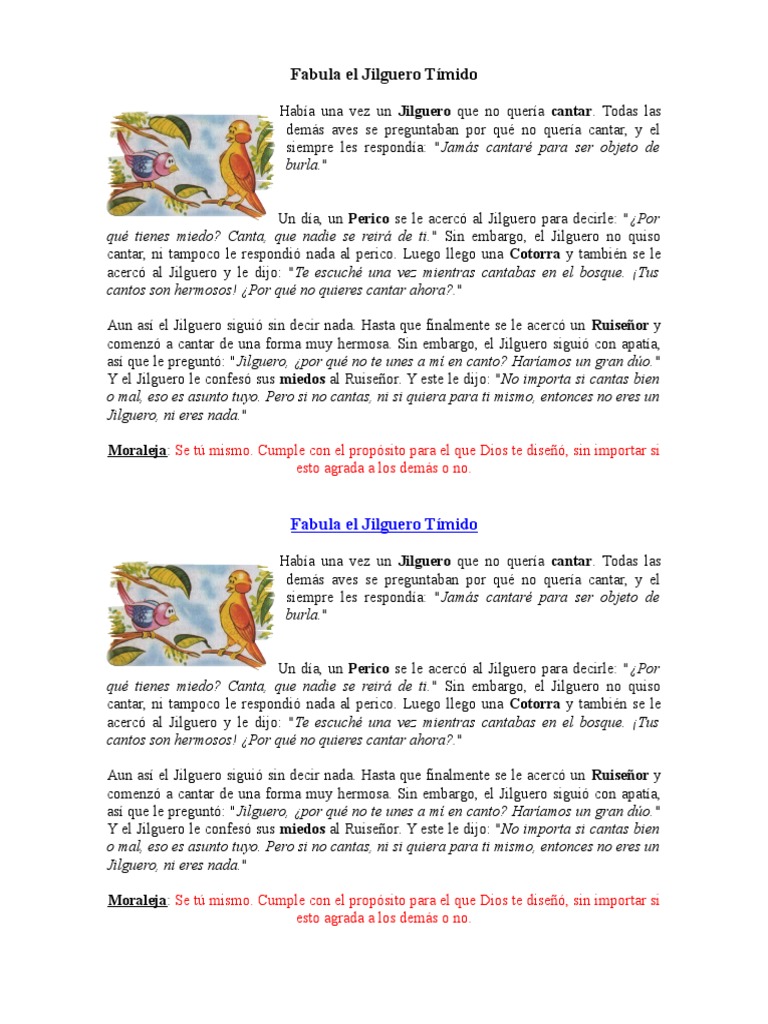 Fabula El Jilguero Tímido Pdf