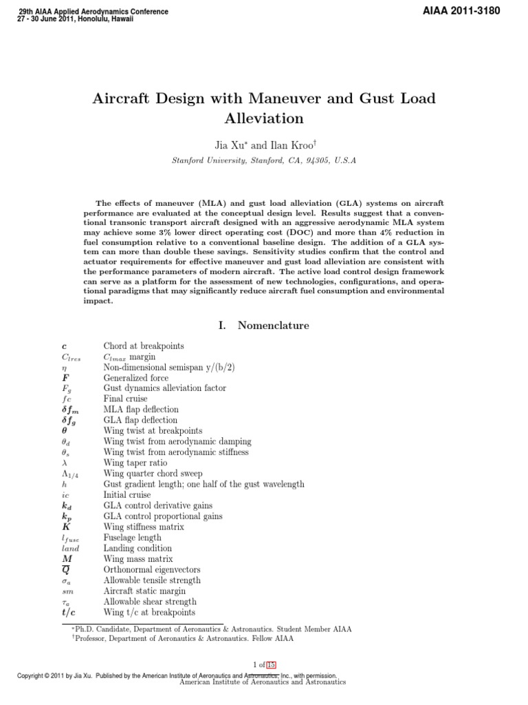 Aircraft Design With Maneuver and Gust Load Alleviation | PDF | Lift ...