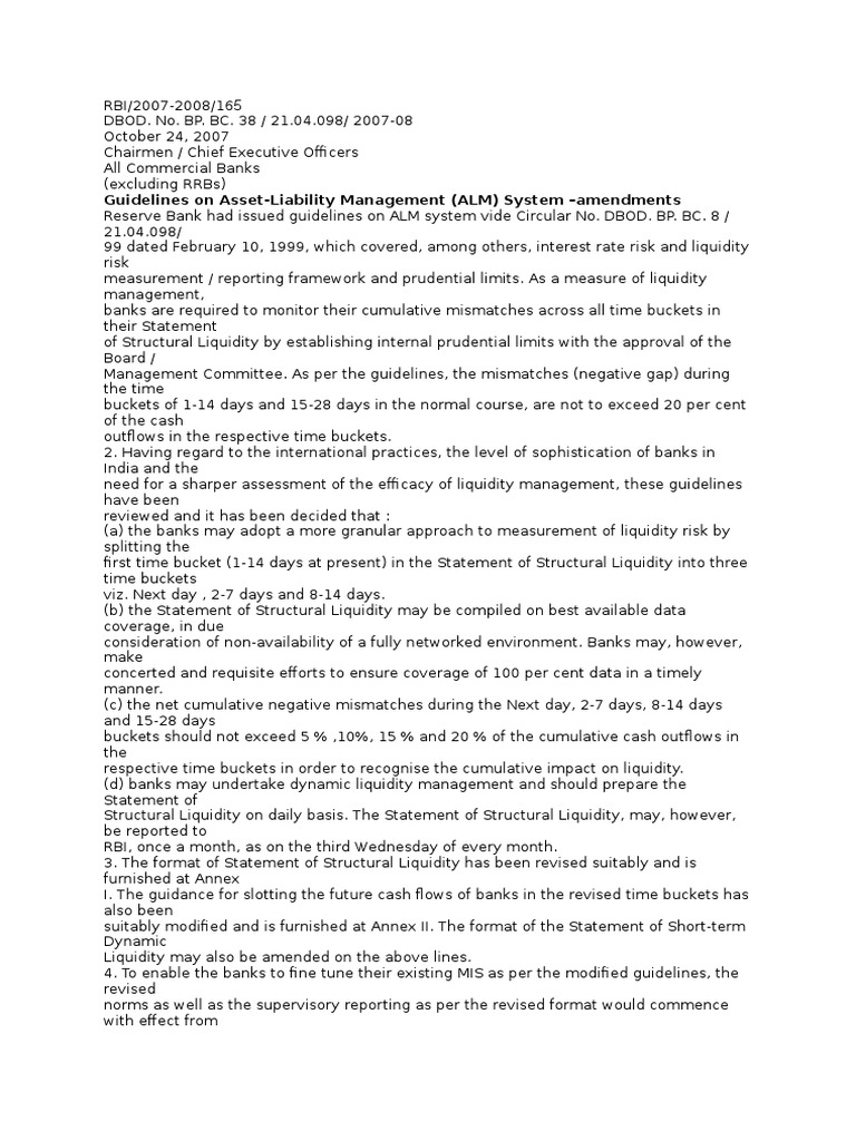 ALM Guidelines Update for Banks | PDF | Deposit Account | Credit (Finance)