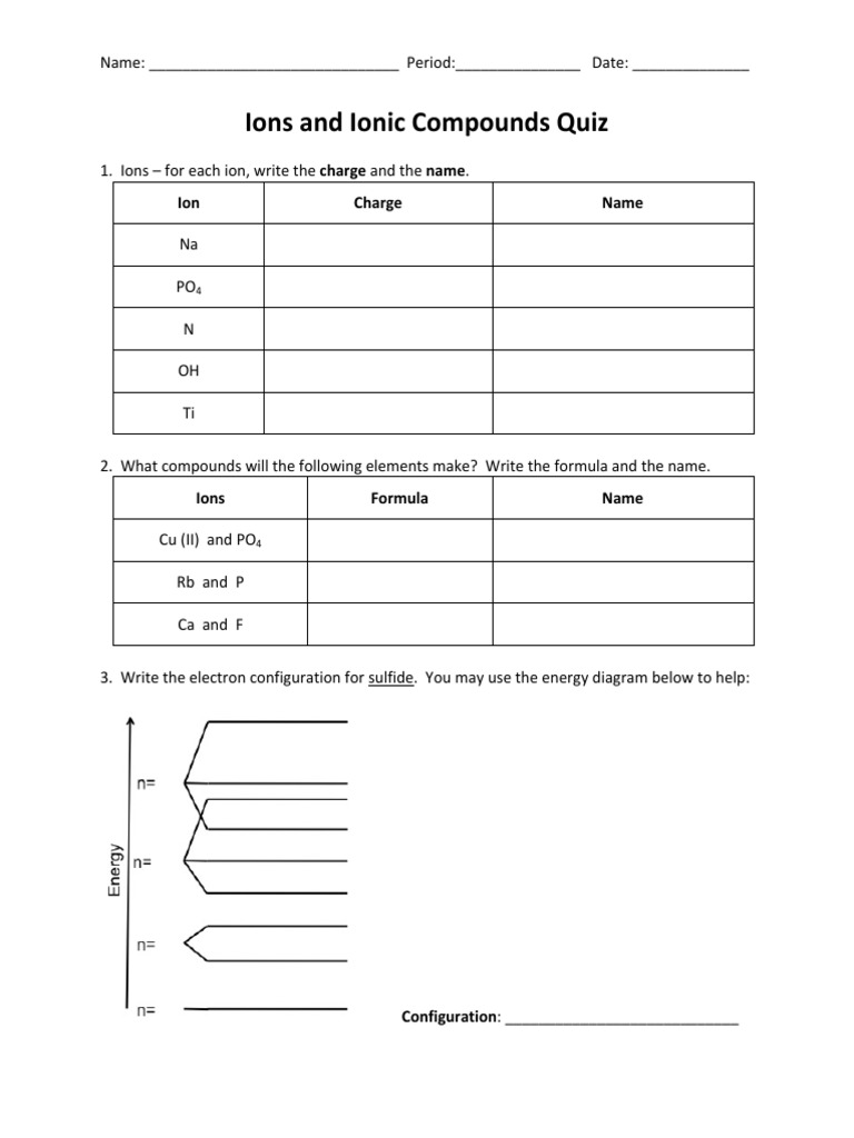 Ions and Ionic Compounds Quiz | PDF | Technology & Engineering