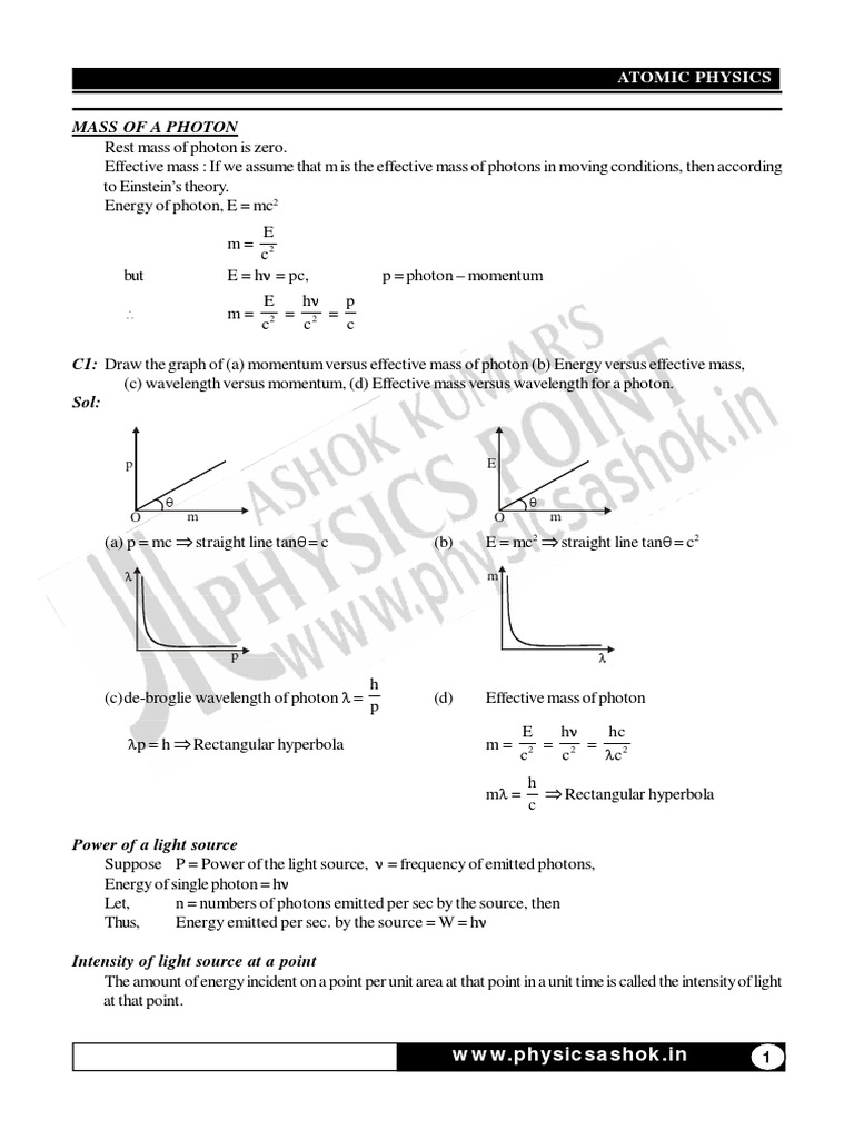 Mass of A Photon: Atomic Physics | PDF | Photoelectric Effect | Photon
