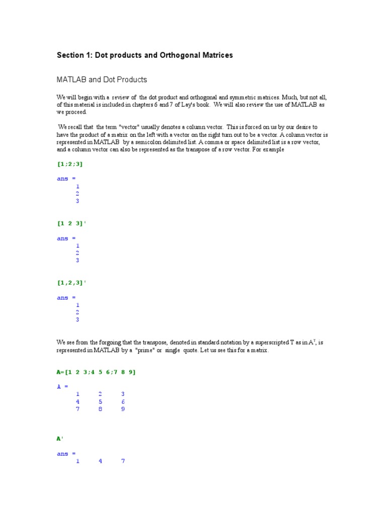 Section 1: Dot Products and Orthogonal Matrices | PDF | Matrix ...