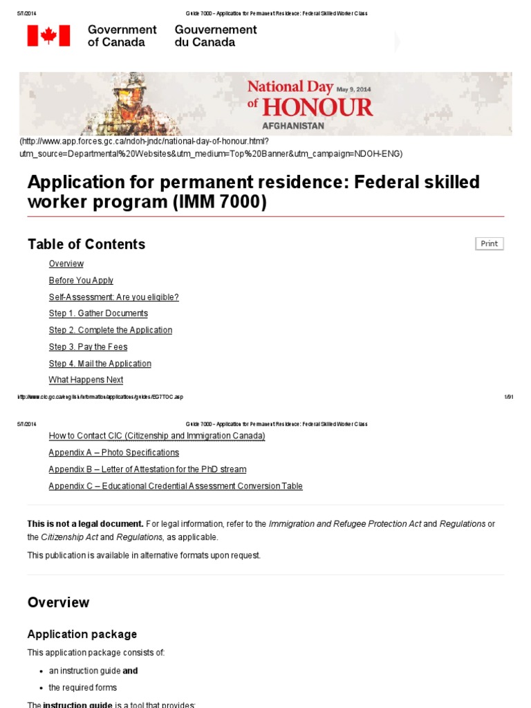 Guide 7000 - Application For Permanent Residence - Federal Skilled ...