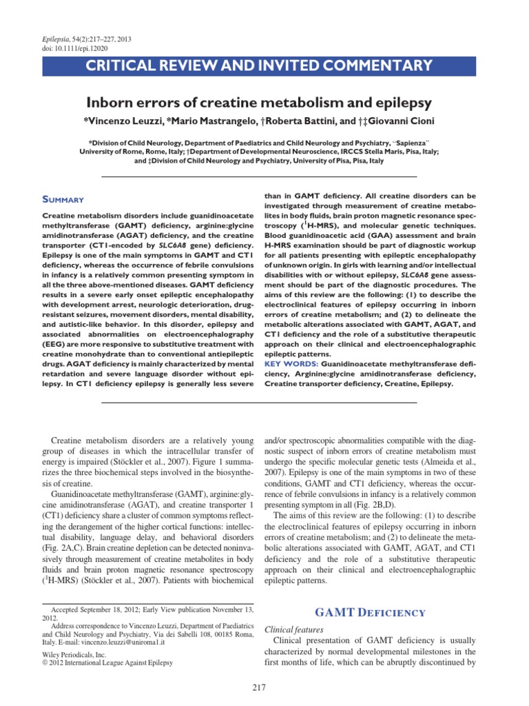 Inborn Errors of Creatine Metabolism: Understanding the Relationship ...