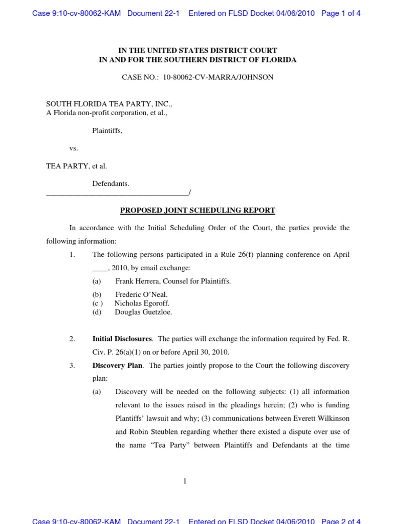 Joint Scheduling Report Draft 2 FINAL | Discovery (Law) | Deposition (Law)