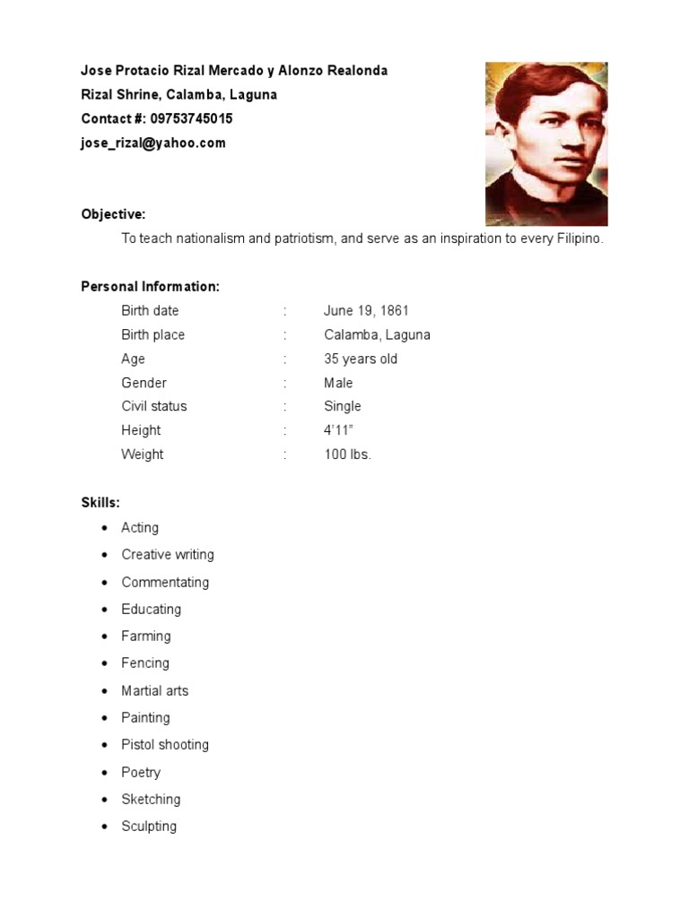 Rizal Resume | PDF