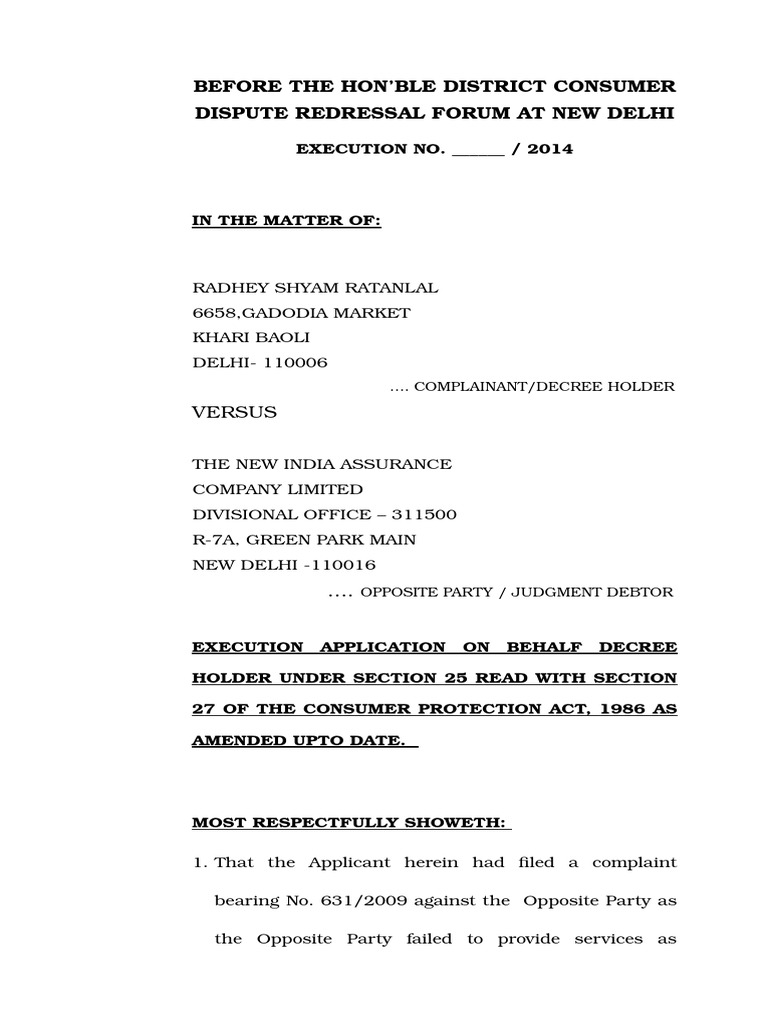 Before The Hon'Ble District Consumer Dispute Redressal Forum at New ...