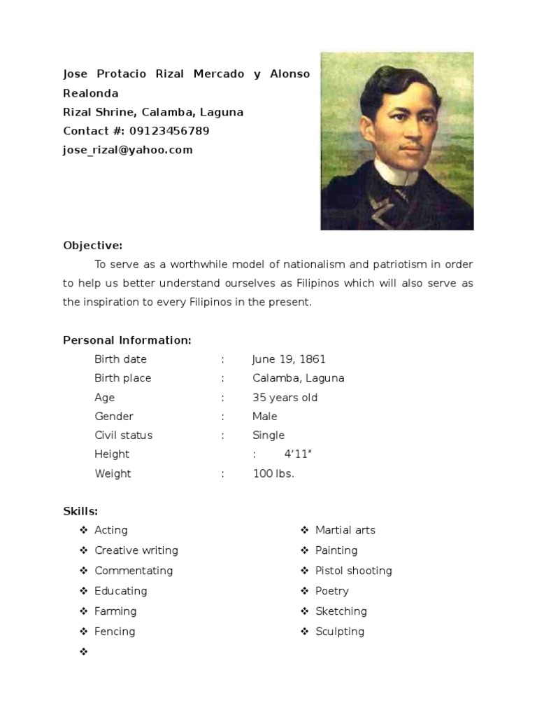 Dr. Jose Protacio Rizal Resume | Languages