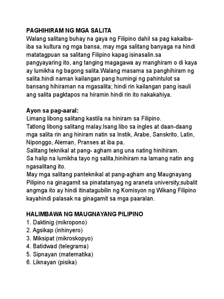 Panghihiram NG Mga Salita | PDF