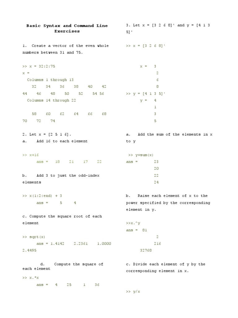 Matlab Answers Pdf Matrix Mathematics Array Data Structure