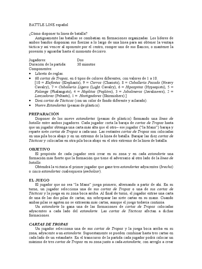 Reglas de Battle Line en Español | PDF | Jugando a las cartas | Militar