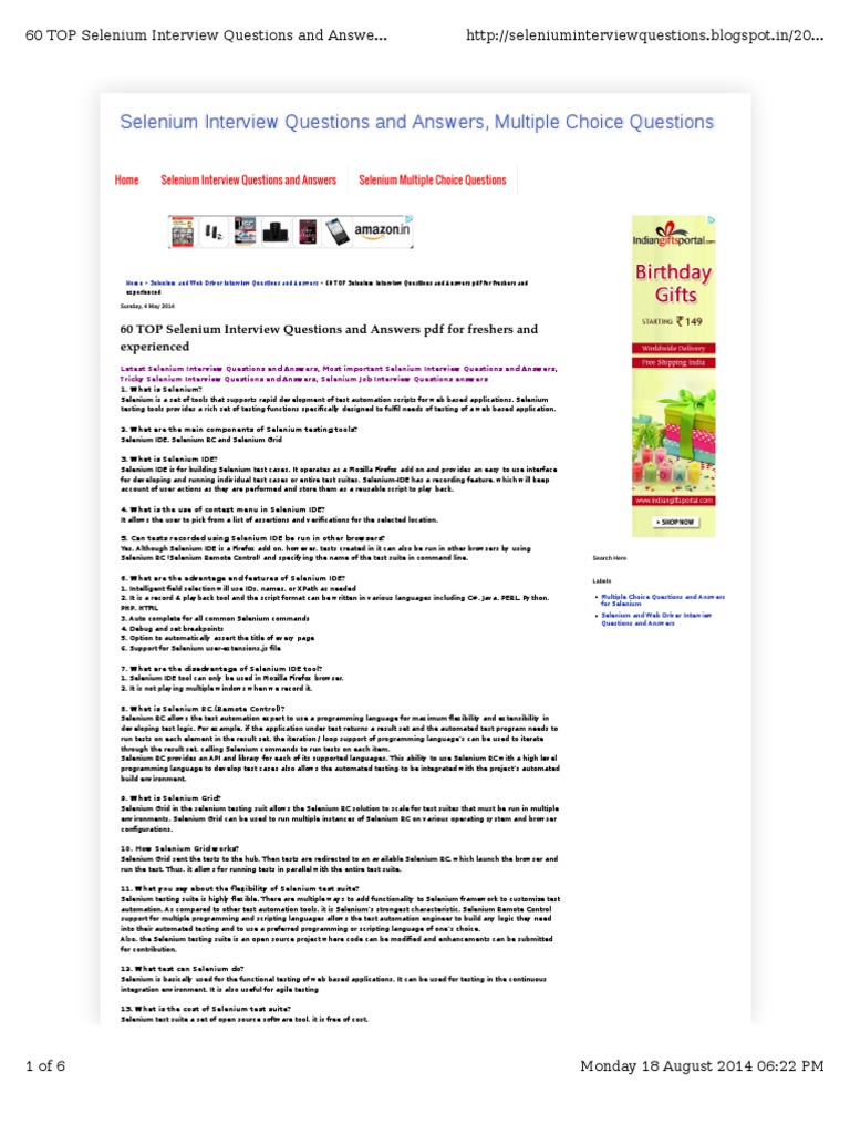 Selenium Interview Questions and Answers, Multiple Choice Questions | PDF | Selenium (Software ...