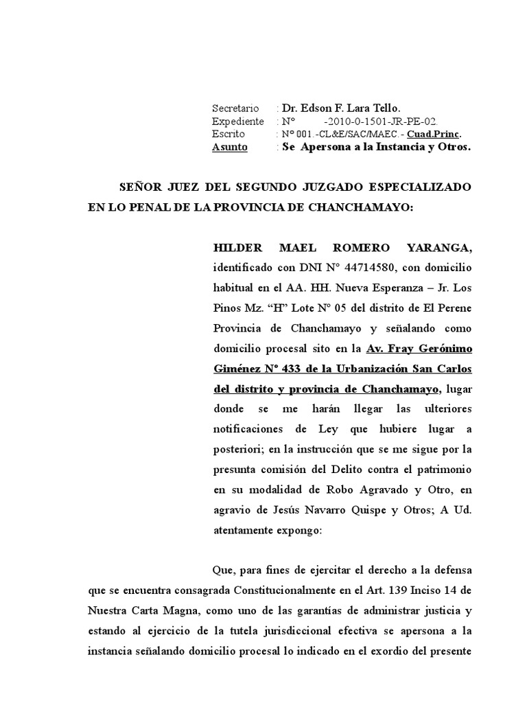 Apersonamiento HILDER | PDF