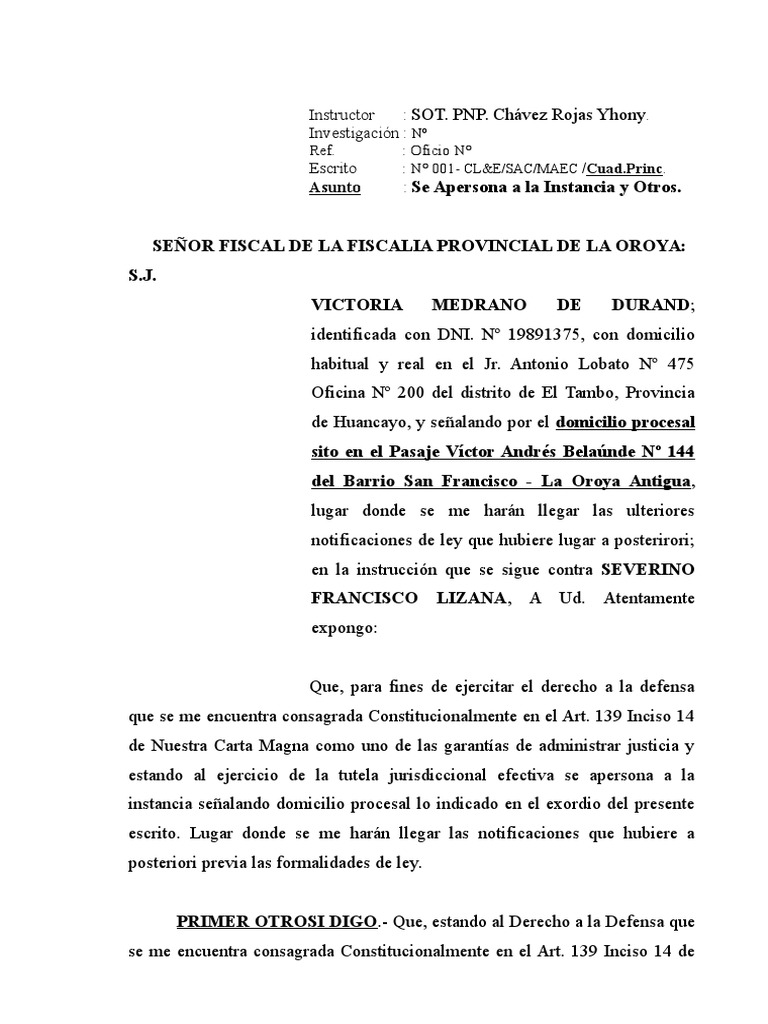 Apersonamientoa Instancia y Otros VICTORIA MEDRANO de DURAND | PDF ...