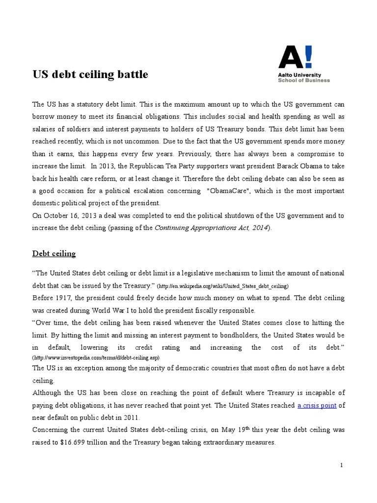US Debt Ceiling Battle - 1 | PDF | United States Debt Ceiling | Economy ...