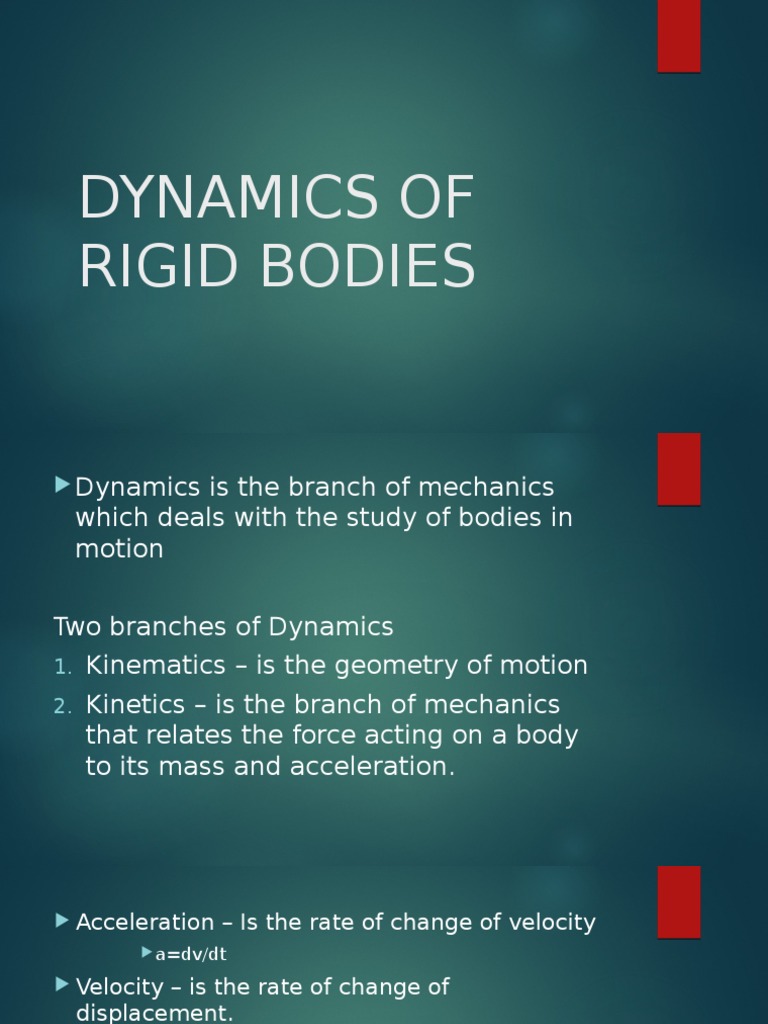 Dynamics of Rigid Bodies | PDF | Acceleration | Velocity Dynamics of Rigid Bodies | PDF | Acceleration | Velocity