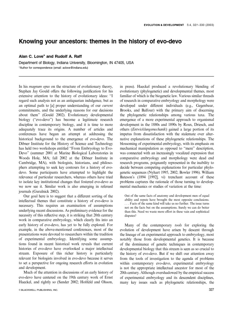 Love & Raff 2003 | PDF | Evolutionary Developmental Biology | Evolution